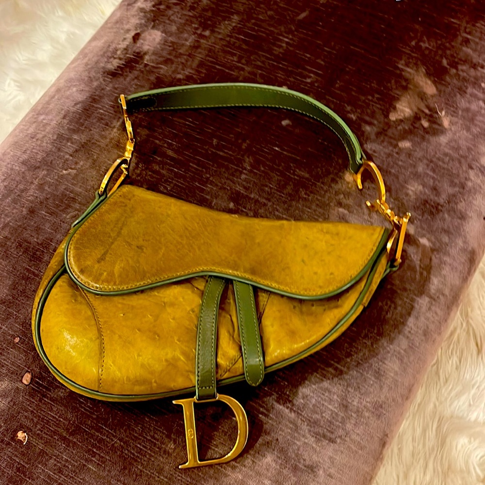 Christian Dior Green Ostrich Kidney Handbag Golf Hard… - Gem